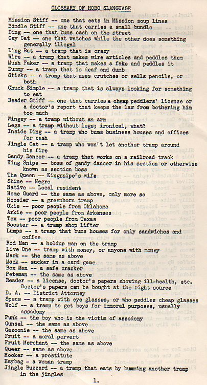 Les lexiques de Hobo slang - Le Dicopathe